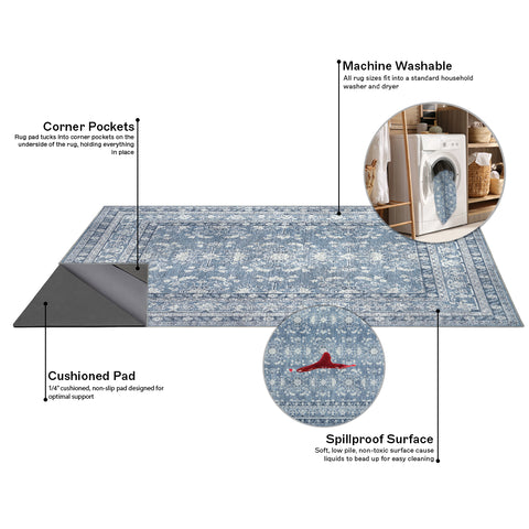 Tara - Blue/Grey - Washable Rug– Tumble